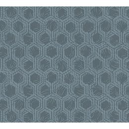 ARCHITECTS PAPER Vliestapete &raquo;Alpha&laquo; gl&auml;nzend grafisch matt glatt Grafik Tapete Geometrisch Tapeten Wohnzimmer Schlafzimmer K&uuml;che Flur blau Vlies B/L: 0,53m x 10,05m, 