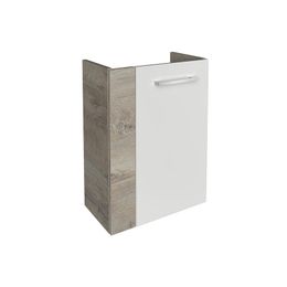 Fackelmann Waschbeckenunterschrank &raquo;SBC&laquo; Badm&ouml;bel f&uuml;r G&auml;ste-WC, Breite ca. 45 cm wei&szlig; Nature-Oak Optik/Braun, B/H/T: 44cm x 60cm x 24,3cm, T&uuml;ren: 1 
