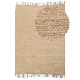 CarpetFine Teppich &raquo;Kelim Chindi uni, auch als L&auml;ufer&laquo; rechteckig 5 mm H&ouml;he Wendeteppich, reine Baumwolle, handgewebt, Uni-Farben, mit Fransen beige 