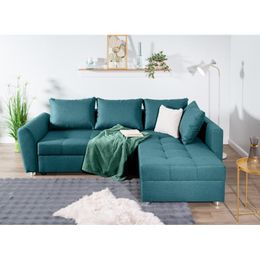 Collection AB Ecksofa &raquo;Jana L-Form, B: 220 cm&laquo; Schlaffunktion, Bettkasten & 1 Zierkissen, Federkern blau 100%Polyester B/H/T: 220cm x 42cm x 161cm, 