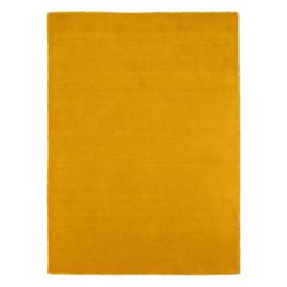 CarpetFine Wollteppich &raquo;Gabbeh Lola Uni&laquo; rechteckig 14 mm H&ouml;he mit nat&uuml;rlichem Pflanzenmaterial von Hand gewebt, auch in Rund gelb Wolle B : 200cm 1 