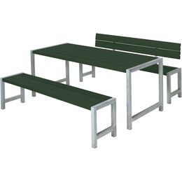 Plus Garten-Essgruppe &raquo;Plankengarnituren&laquo; 3 Stk. tlg. bestehend aus: Tisch und 2 B&auml;nke + 1 R&uuml;ckenlehne gr&uuml;n B/H/T: 185cm x 81cm x 186cm