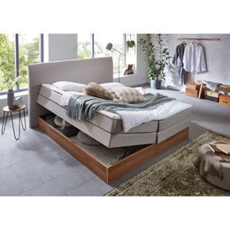 Home Affaire Boxspringbett &raquo;Blomen&laquo; mit Walnuss-Dekor, mit Bettkasten, verschiedene H&auml;rtegrade, mit Topper beige Struktur fein, Liegefl&auml;che B/L: 160cm