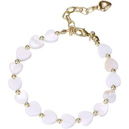 Firetti Damen Armband &raquo;Schmuck Geschenk Edelstahl Armschmuck Herzkettengliederung Liebe&laquo; mit Perlmutt wei&szlig; 23,5cm, Edelstahl Perlen
