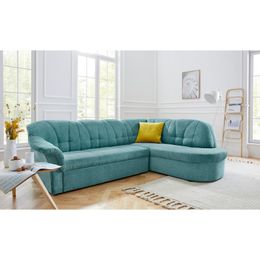 DOMO collection Ecksofa &raquo;Pegnitz, zeitlose und elegante R&uuml;ckensteppung, Breite 246cm, L-Form&laquo; wahlweise mit Bettfunktion blau 95% Polyester, 5% Nylon 
