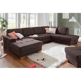OTTO home Wohnlandschaft &raquo;Puccini U-Form&laquo; mit Federkern, Sitztiefenverstellung, Kontrastnaht braun Luxus-Microfaser (100% Polyester);Luxus-Microfaser 