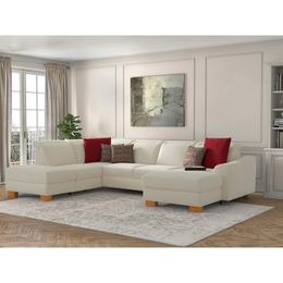Sit & More sit&more Wohnlandschaft &raquo;Dundee U-Form&laquo; mit Federkern und Massivholzf&uuml;&szlig;en, wahlweise mit Kopfteilverstellung beige B/H/T: 338cm x 86cm x 219cm, 