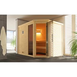 Weka Sauna &raquo;Design-Sauna CUBILIS 3&laquo; Blockbohlen im WekaLine-Profil beige Bio-Ofen, externe Steuerung, 9 kW