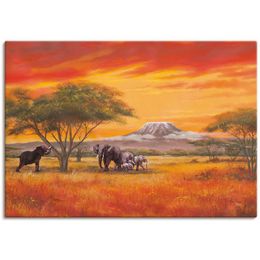 Artland Leinwandbild &raquo;Elefanten&laquo; Elefanten Bilder 1 Stk. tlg. auf Holzrahmen gespannt orange B/H/T: 60cm x 30cm, Leinwandbild Elefanten Bilder Querformat, 1 