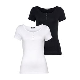 H.I.S. H.I.S Damen T-Shirt Set, 2 Stk. Kurzarm, unifarben, aus Baumwolle, im Set erh&auml;ltlich schwarz-wei&szlig; 44/46