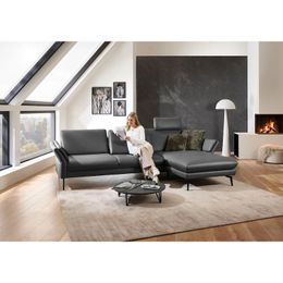 Die PlanBar Ecksofa &raquo;PN-EM23050, L-Form, Breite 289 cm&laquo; Optional mit Echtleder-R&uuml;cken, Kopfst&uuml;tze, Sitz- und Armverstellung grau B/H/T: 289cm x 180cm,