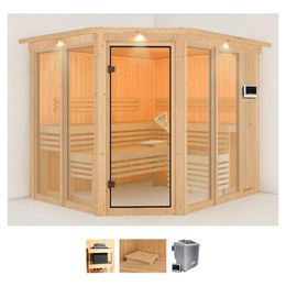 Karibu Sauna &raquo;Anike 3&laquo; Set, Ofen 9 kW Bio externe Strg easy beige Bio-Kombiofen, externe Steuerung, 9 kW