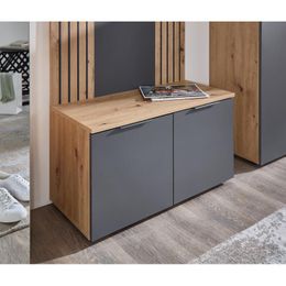 HBZ-MEBLE HBZ Schuhbank &raquo;Lagos, Garderobenbank BxHxT 80x44x38 cm&laquo; 1 Stk. tlg. Mit 2 T&uuml;ren und 2 Einlegeb&ouml;den grau Holzwerkstoff B/H/T: 80cm x 44cm x 38cm