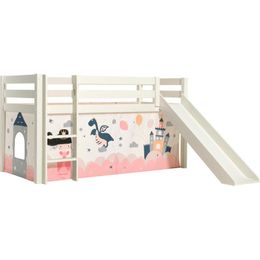 Vipack Spielbett &raquo;Pino, Kiefer massiv, mit Rolllattenrost u. Textil-Set, Made in Europe&laquo; B/H/T ca. 210x114x218cm, mit Absturzschutz, Leiter und Rutsche, 