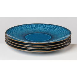 gipfelst&uuml;ck Dessertteller &raquo;Teller Set, Eisfall&laquo; Scandi-Style, gl&auml;nzende Reaktivglasur, jedes St&uuml;ck ein Unikat blau Steinzeug 21cm