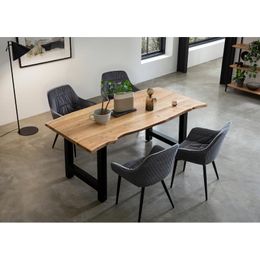 Salesfever Essgruppe &raquo;Esszimmerausstattung aus Holz und Metall&laquo; grau Massivholz, Metall, Polyester Samt, 180,90