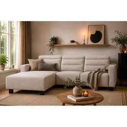 OTTO home Ecksofa &raquo;CARPARI Webstoff,L-Form,224 cm, man./elektr. Relaxfunktion&laquo; (USB A/C), sowie Kopfteilverstellung beige B/H/T: 263cm x 97cm x 179cm,