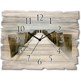 Artland Wanduhr &raquo;Steg ins Watt&laquo; wahlweise mit Quarz- oder Funkuhrwerk, lautlos ohne Tickger&auml;usche beige B/H/T: 40cm x 30cm x 0,6cm, Quarzuhr