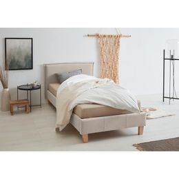 OTTO products Polsterbett &raquo;Heddi&laquo; in 5 Breiten: von 90cm-200cm, Biese am Kopfteil, Strukturstoff grau Bezug Struktur fein (100% recyceltes Polyester) 