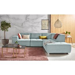 OTTO home Ecksofa &raquo;Sapporo L-Form&laquo; wahlweise Schlaffunktion oder Sitztiefenverstellung, Federkern blau Struktur fein (100% Polyester);Luxus-Microfaser
