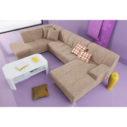 Home Affaire Wohnlandschaft &raquo;Anzio, modern und gem&uuml;tlich, niedrige Armlehne, U-Form&laquo; wahlweise mit Bettfunktion beige Primabelle -Microfaser aus 100% 