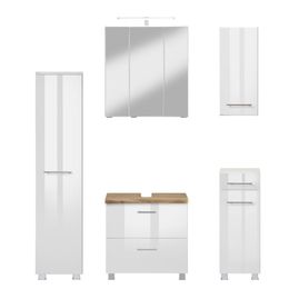 Welltime Badm&ouml;bel-Set &raquo;"Trento", Badezimmer-Set, H&auml;ngeschrank, Unterschrank, Midischrank&laquo; 5 Stk. tlg. wei&szlig; Holzwerkstoff, MDF B/H/T: 120cmcm x 200cmcm