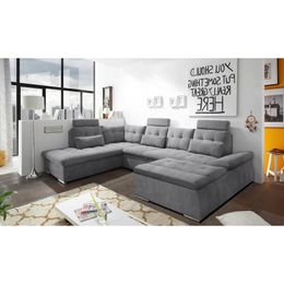 ED EXCITING DESIGN Wohnlandschaft &raquo;Nalo U-Form mit Bettfunktion, Bettkasten&laquo; Armteilverstellung, Kopfst&uuml;tzen & 3 Nierenkissen grau 95% Polyester, 5% 