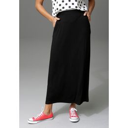 Aniston CASUAL Damen Maxirock, schwarz, Gr. 48, unifarben, Single Jersey, Obermaterial: 95% Viskose, 5% Elasthan, R&ouml;cke, im Marine Look