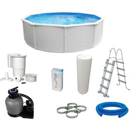 KWAD Rundpool &raquo;Steely Deluxe Heat inkl. Solarabdeckplane&laquo; H&ouml;he: 120 cm, mit Sandfilteranlage, Quarzsand und weiterem Zubeh&ouml;r wei&szlig; &Oslash;/B/H/L: 460cm x 