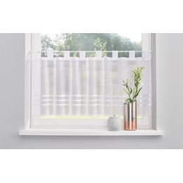 Scheibengardine OTTO HOME, B:90cm H:30cm, wei&szlig;, Voile, Polyester, K&uuml;che, Gardinen, "Kira", mit einseitig aufgen&auml;hten Satinb&auml;ndern, Querstreifen