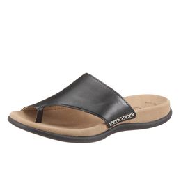 Gabor Damen Zehentrenner, Gr. 43, schwarz, Nappaleder, Schuhe, Keilabsatz, Sommerschuh, Dianette mit kontrastfarbiger Stickerei