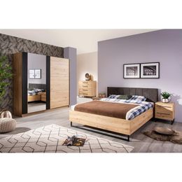 Home Affaire Bettgestell &raquo;Sardinia, FSC-zertifizierter Holzwerkstoff&laquo; mit gepolstertem Kopfteil, Metallfu&szlig; in Kufenform, 160 oder 180x200cm braun 