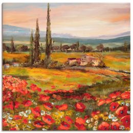 Artland Leinwandbild &raquo;Mohnblumen und Zypressen&laquo; Felder 1 Stk. tlg. auf Holzrahmen gespannt braun Leinwand B/H/T: 40cm x 40cm, Leinwandbild Felder quadratisch,