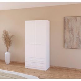 Rauch Dreht&uuml;renschrank &raquo;Prandon A&laquo; mit 2 Schubladen und Metallgriffen in Wei&szlig; wei&szlig; Holzwerkstoff B/H/T: 91cm x 197cm x 54cm