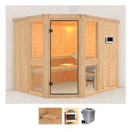 Karibu Sauna &raquo;Aline 3&laquo; Set, Ofen 9 kW Bio externe Strg easy beige Bio-Kombiofen, externe Steuerung, 9 kW