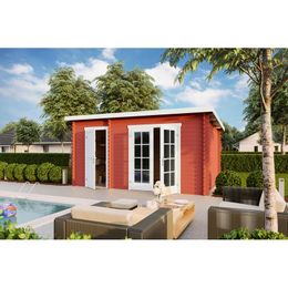 Lasita Maja Gartenhaus &raquo;Belmont 2&laquo; Blockbohlenhaus 28mm, 2-Raum rot Massivholz Fu&szlig;boden im Gartenhaus, ohne Dacheindeckung