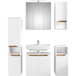 Badm&ouml;bel-Set &raquo;Quickset 5-teilig, Waschbeckenunterschrank mit LED-Spiegelschrank&laquo; 5 Stk. tlg. wei&szlig; Holzwerkstoff Einheitsgr&ouml;&szlig;e