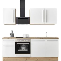 KOCHSTATION K&uuml;chenzeile &raquo;Florida mit 38mm starker Arbeitsplatte&laquo; Breite 220 cm, wahlweise mit E-Ger&auml;ten, Soft-Close-Funktion wei&szlig; B/H/T: 220cm x 60cm,
