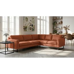 OTTO home Ecksofa &raquo;Pinto, XXL, 250/290 cm, langer Schenkel, Ottomane&laquo; Cord, Chenille, Lederoptik, mit Keder, Metallf&uuml;&szlig;e, Wellenunterfederung braun 