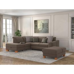 Sit & More sit&more Ecksofa &raquo;Dundee L-Form&laquo; mit Federkern und Massivholzf&uuml;&szlig;en, wahlweise mit Kopfteilverstellung grau B/H/T: 263cm x 86cm x 219cm, Luxus-