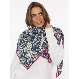 Zwillingsherz Damen Dreieckstuch &raquo;"Papagei"&laquo; Mode Tuch, ums&auml;umte Kante, florales Muster blau Einheitsgr&ouml;&szlig;e
