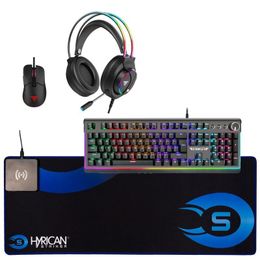 Hyrican Tastatur- und Headset-Set &raquo;Striker XXL-Mauspad mit Qi-Ladefunktion, Gaming-Maus,&laquo; mit RGB-Beleuchtung, kabelgebunden XXL-Mauspad (770 &times; 295 mm) mit Qi