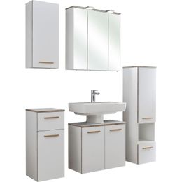 Badm&ouml;bel-Set &raquo;Quickset 931 5-teilig, Waschbeckenunterschrank mit LED-Spiegelschrank&laquo; Set, 5 Stk. tlg. wei&szlig; Holzwerkstoff Einheitsgr&ouml;&szlig;e