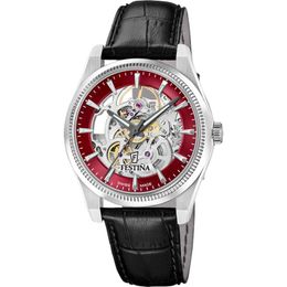 Festina Herren Automatikuhr &raquo;Automatic&laquo; Armbanduhr, Herrenuhr, Swiss Made, Mechanische Uhr, Lederarmband rot Einheitsgr&ouml;&szlig;e