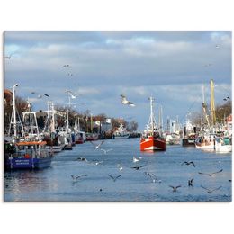 Artland Leinwandbild &raquo;Alter Strom in Warnem&uuml;nde&laquo; Boote & Schiffe 1 Stk. tlg. auf Holzrahmen gespannt blau Leinwand B/H/T: 80cm x 60cm, Leinwandbild Boote & 