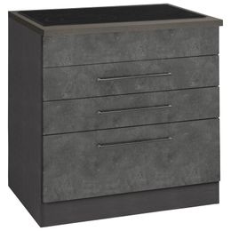KOCHSTATION Kochfeldumbauschrank &raquo;KS-Tulsa&laquo; 80 cm breit, 2 Schubladen, 1 gro&szlig;er Auszug, schwarzer Metallgriff grau grafit, B/H/T: 80cm x 85cm x 60cm, 