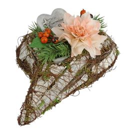 OTTO home Kunstblume &raquo;Gesteck mit Dahlie und Gedenkherz in Herz-Pflanzschale&laquo; Herzgesteck in Herzform mit Kunstblumen und Zierornament B/H/L: 26cm x 