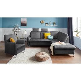 Quelle mit Federkern, zwei Kopfst&uuml;tzen und wahlweise mit Schlaffunktion grau B/H/T: 236cm x 93cm x 214cm, Luxus-Microfaser ALTARA NUBUCK , Ottomane rechts,