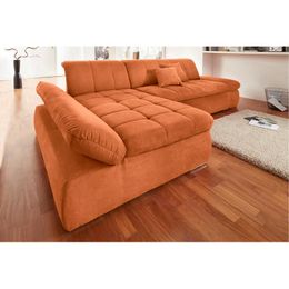 DOMO collection Ecksofa &raquo;NMORIC XXL, 300x172x80cm, viel Platz, bequem, L-Form&laquo; wahlweise mit Bettfunktion und Armlehnverstellung orange Chenille (85% 