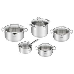 Tefal Topf-Set &raquo;Duetto+, Kochtopf Set mit Glasdeckel&laquo; Set, Stieltopf 16 cm, Schmort&ouml;pfe 18/20/24 cm, Suppentopf 22 cm, 10 tlg. Edelstahl silber 